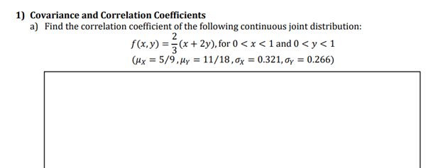 Solved 1) Covariance and Correlation Coefficients a) Find | Chegg.com