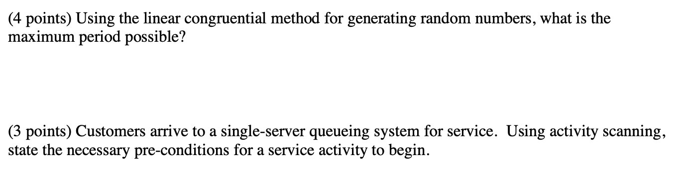 (4 points) Using the linear congruential method for | Chegg.com