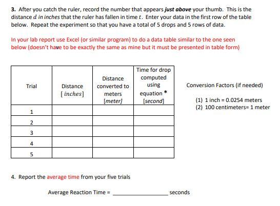 Metric Ruler Reaction Time Lab