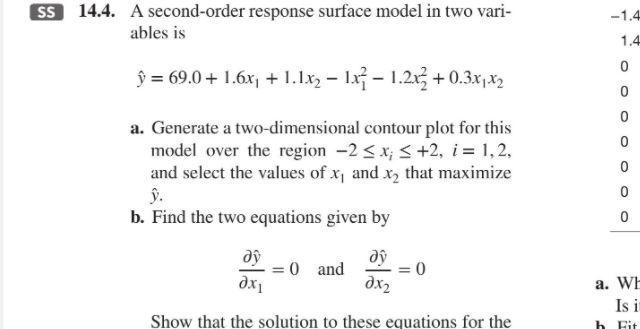 SS 14.4. A second-order response surface model in two | Chegg.com