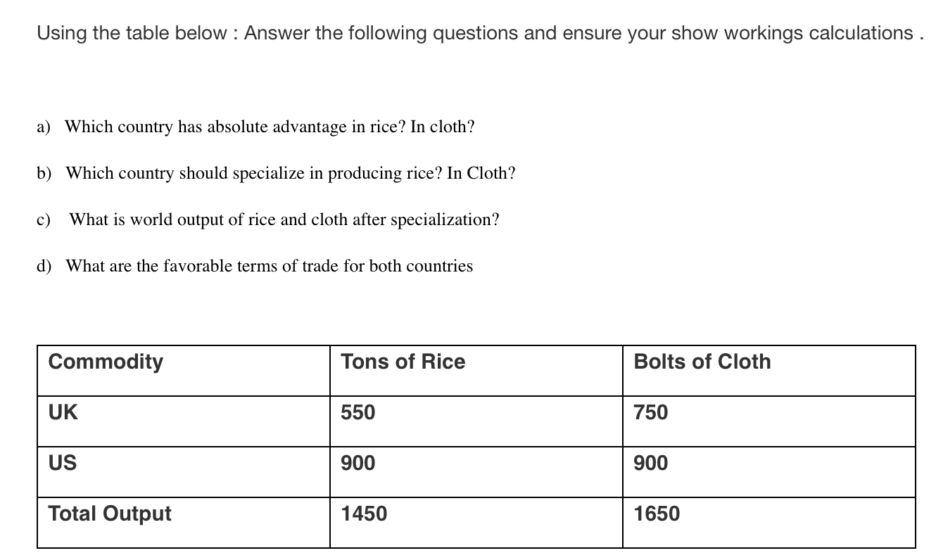 Solved Using the table below : Answer the following | Chegg.com