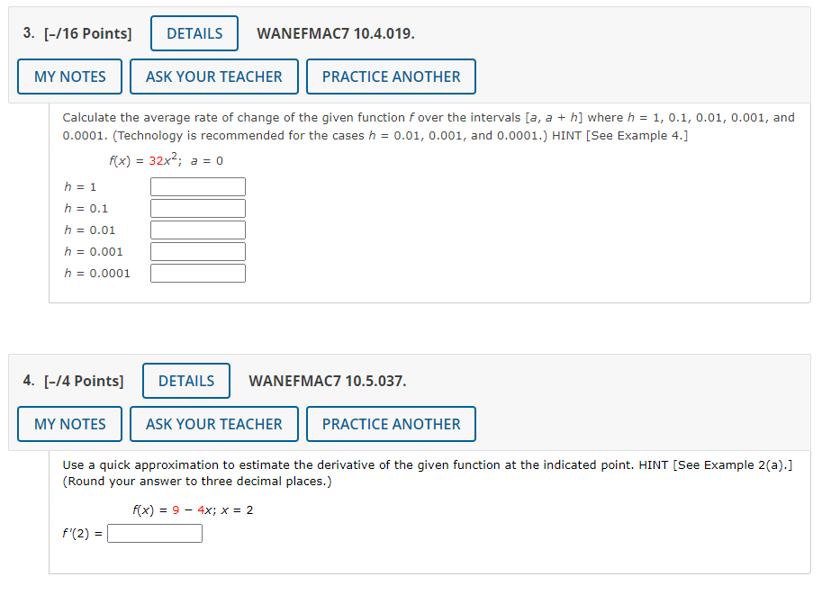 3. [-/16 Points] WANEFMAC7 10.4.019. Calculate the | Chegg.com