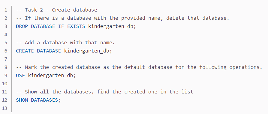 Solved -- Task 2 - Create database - - If there is a | Chegg.com