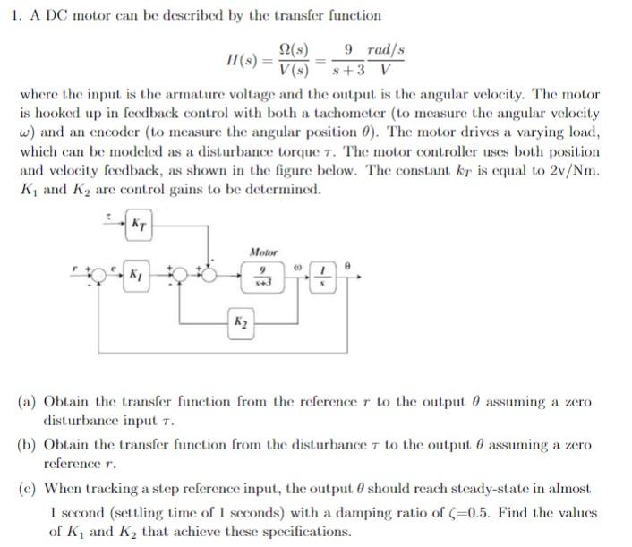 Solved 1. A DC motor can be described by the transfer | Chegg.com