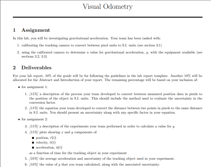 Visual Odometry 1 Assignment In this lab, you will be | Chegg.com