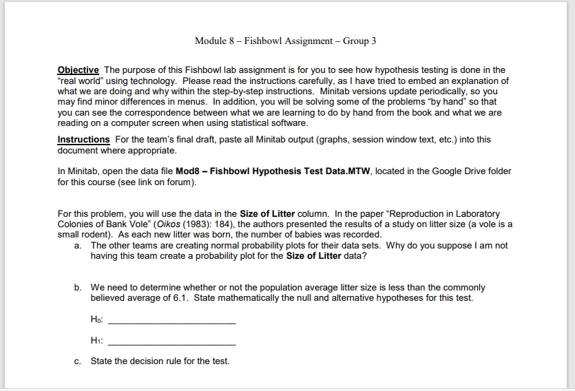 Module 8 - Fishbowl Assignment - Group 3 Objective | Chegg.com
