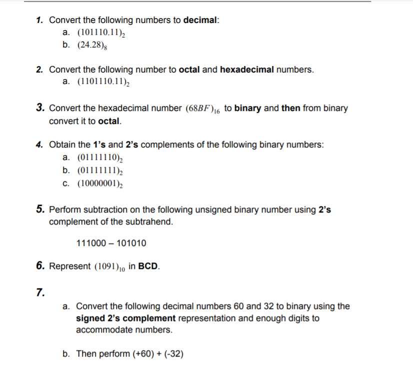 Solved 1. Convert the following numbers to decimal: a. | Chegg.com