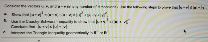 Solved Consider the vectors u, V, and u + v (in any number | Chegg.com