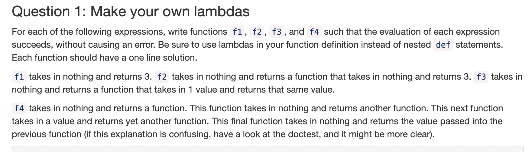 Solved Question 1: Make your own lambdas For each of the | Chegg.com Solved Question 1: Make your own lambdas For each of the | Chegg.com