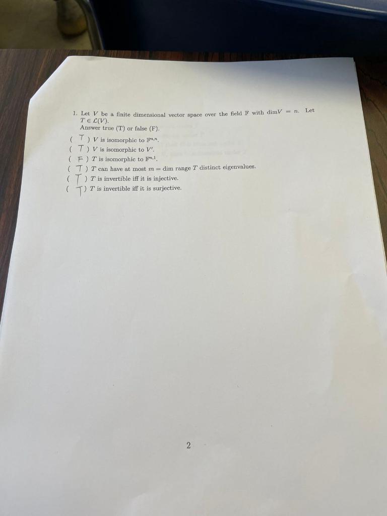 Solved 1. Let V be a finite dimensional vector space over | Chegg.com