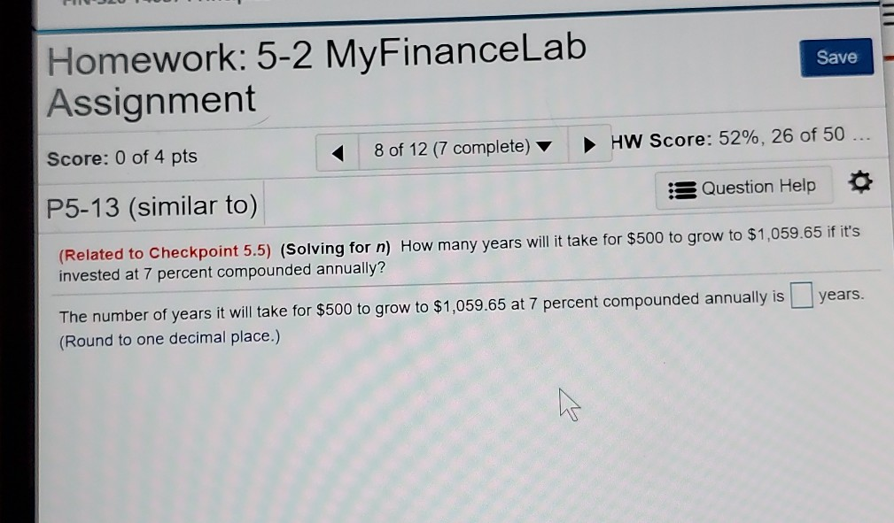 Solved Homework 5 2 Myfinancelab Assignment Save Score 0