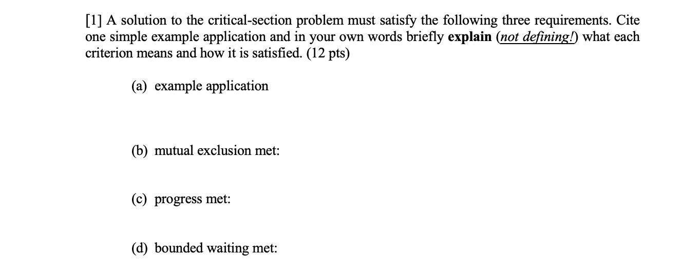 [1] A solution to the critical-section problem must | Chegg.com