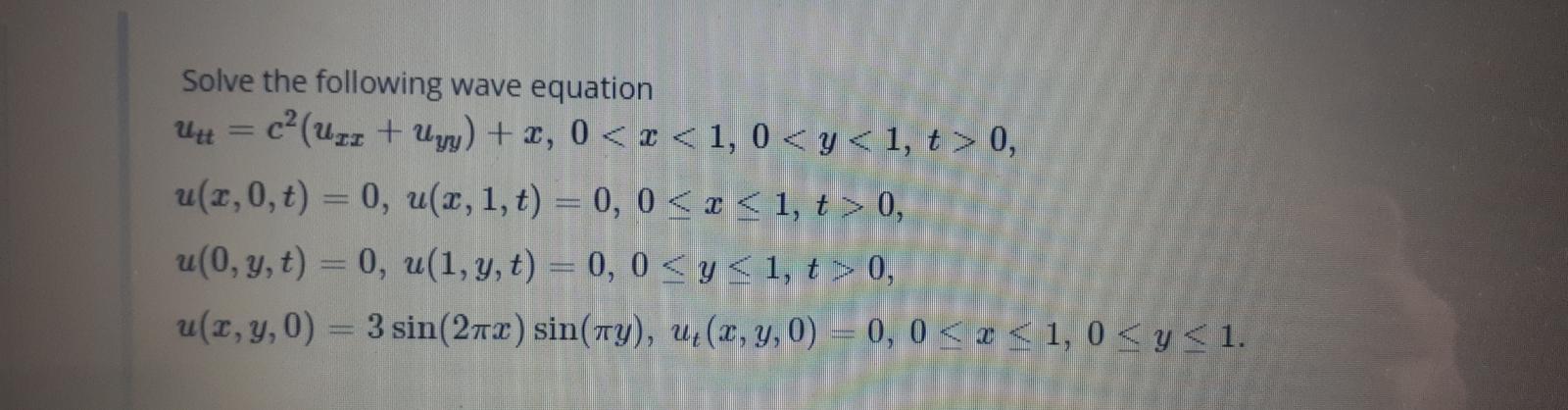 Solved Utt Solve the following wave equation c (uzz + xy + | Chegg.com