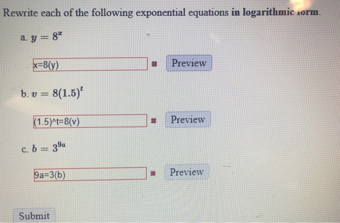 Solved Rewrite each of the following exponential equations | Chegg.com