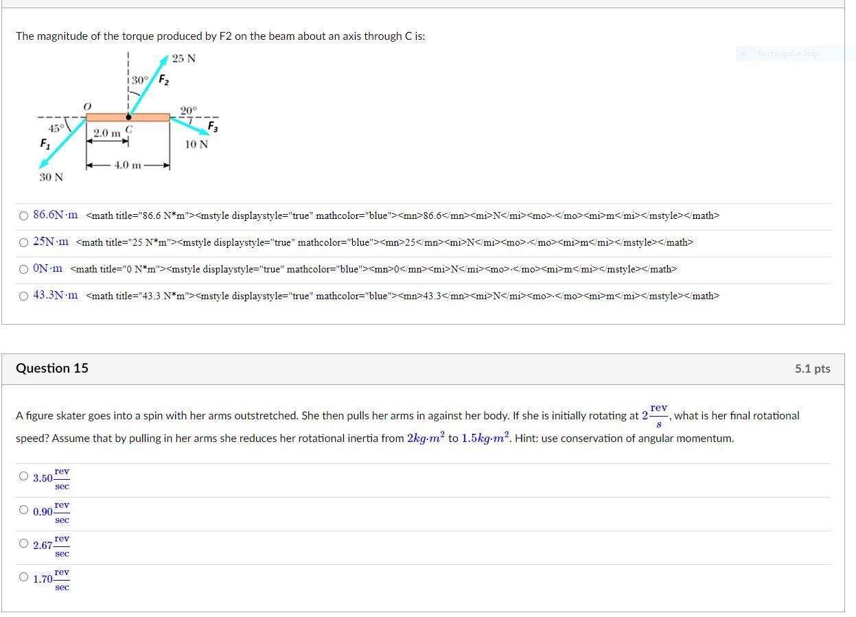 Solved The magnitude of the torque produced by F2 on the | Chegg.com