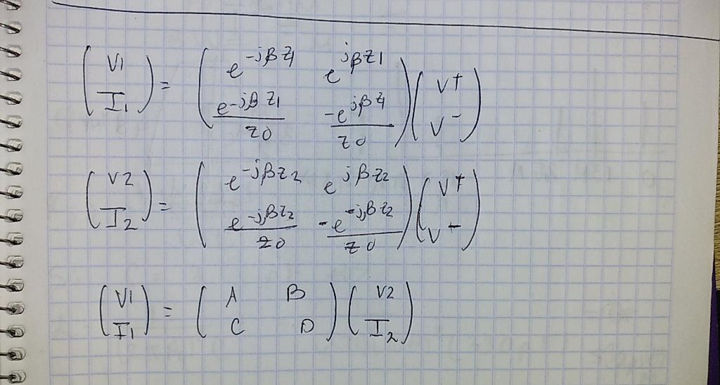 Solved (V1Σ1)=(e−jβz1z0e−jβz1ejβz1z0−ejβq1)(vtv−) | Chegg.com