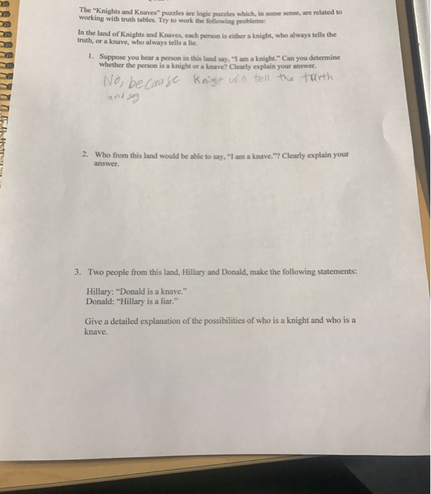 Solved The "Knights and Knaves" puzzles are logic puzzles | Chegg.com