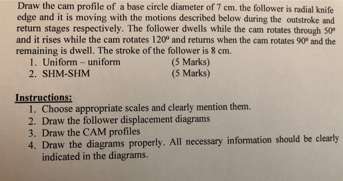 Solved Draw the cam profile of a base circle diameter 7cm. | Chegg.com