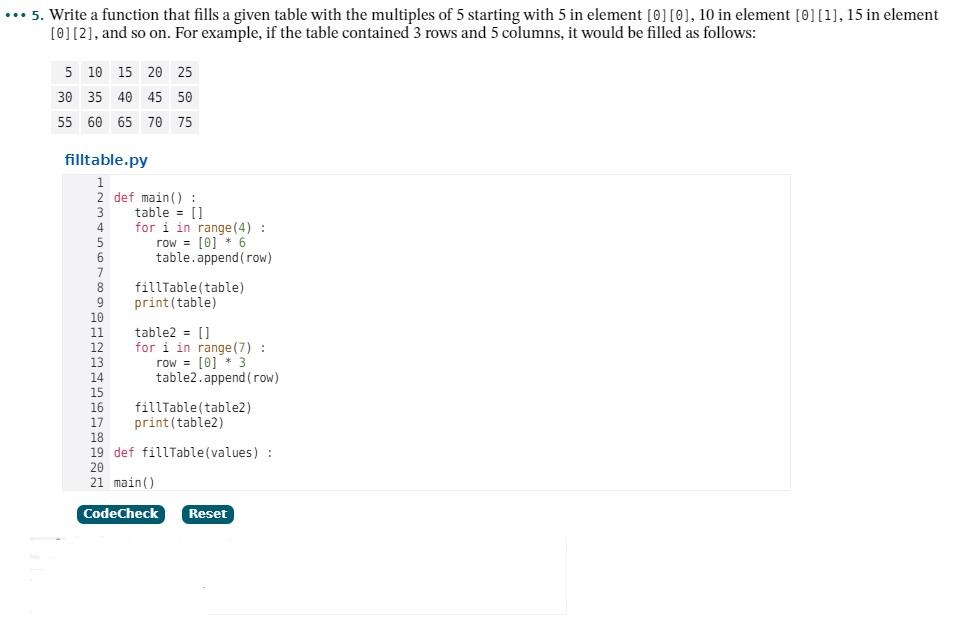 5. Write a function that fills a given table | Chegg.com