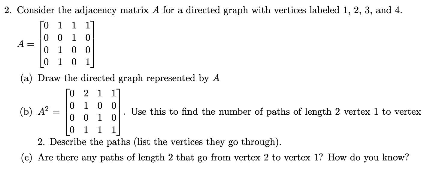 Solved A=⎣⎡0000101111001001⎦⎤ (a) Draw the directed graph | Chegg.com