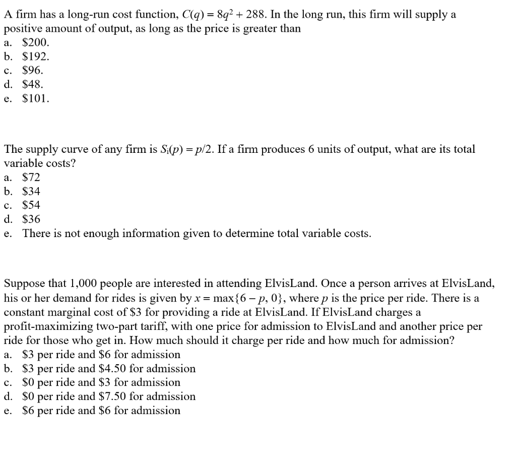 Solved A firm has a long-run cost function, C(q) = 8q2 + | Chegg.com