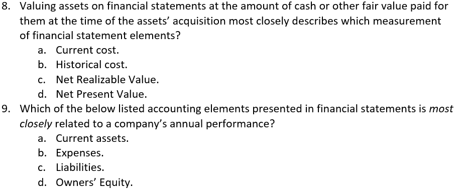 Solved 8. Valuing assets on financial statements at the | Chegg.com