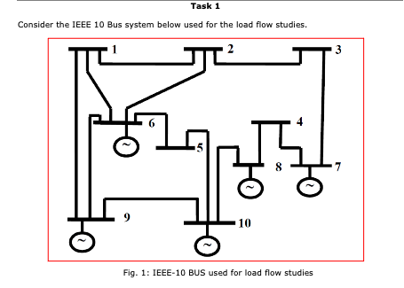 Solved Task 1 Consider the IEEE 10 Bus system below used for | Chegg.com