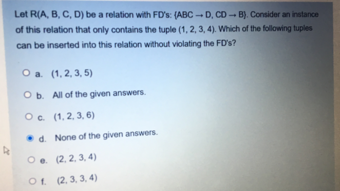 Solved Let R(A, B, C, D) be a relation with FD's: (ABCD, | Chegg.com