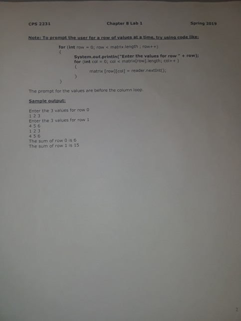 Solved CPS 2231 Chapter 8 Lab 1 Spring 2019 1. Write a | Chegg.com