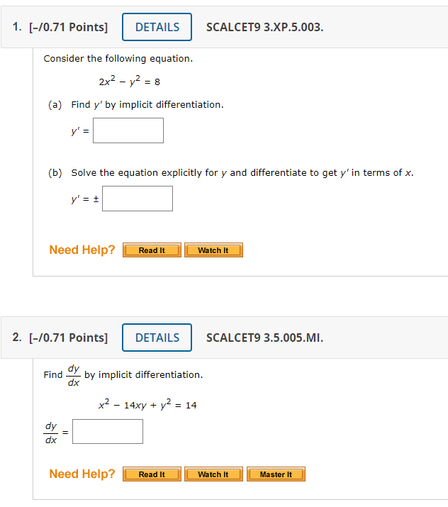 Solved -/0.71 Points] SCALCET9 3.XP.5.003. Consider the | Chegg.com