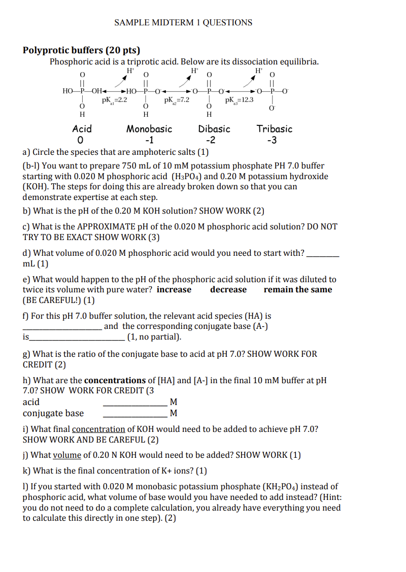 Solved Polyprotic buffers (20 pts) Phosphoric acid is a | Chegg.com