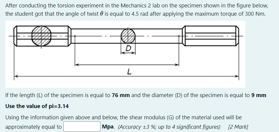 Solved After conducting the torsion experiment in the | Chegg.com