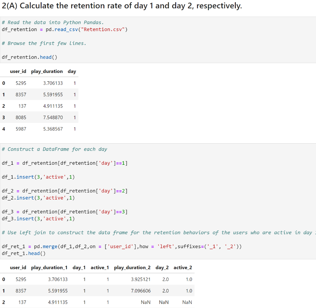 Solved 2. User Retention (3 points) The data set | Chegg.com