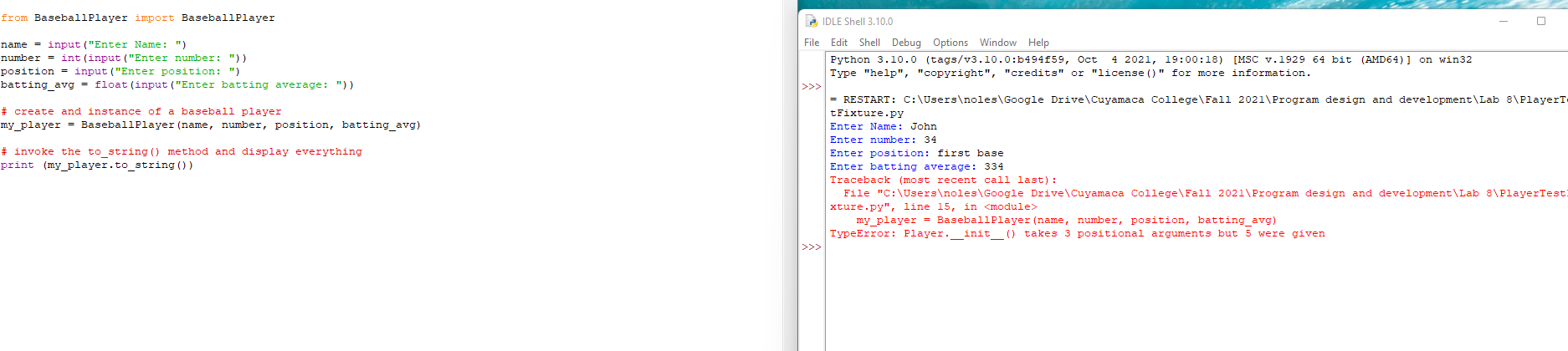 from Baseballplayer import Baseballplayer IDLE Shell | Chegg.com