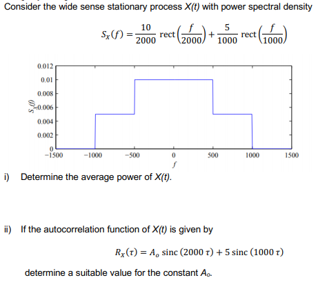 Solved Consider the wide sense stationary process X(t) with | Chegg.com