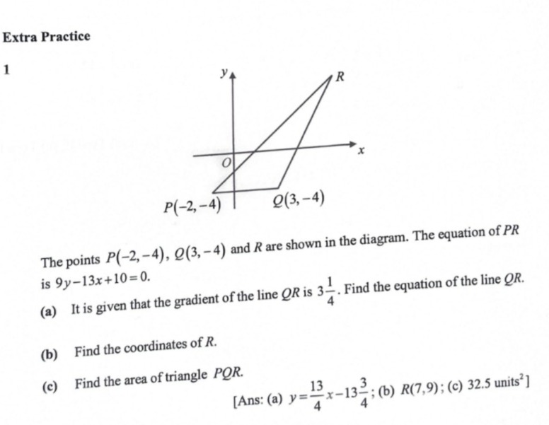 Solved Extra PracticeThe points P(-2,-4),Q(3,-4) ﻿and R ﻿are | Chegg.com