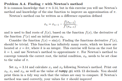 Solved Problem A.4. Finding with Newton's method It is | Chegg.com
