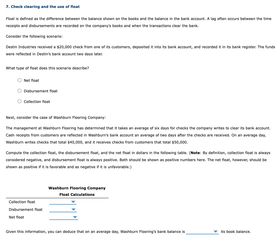 Solved 7. Check clearing and the use of float Float is | Chegg.com