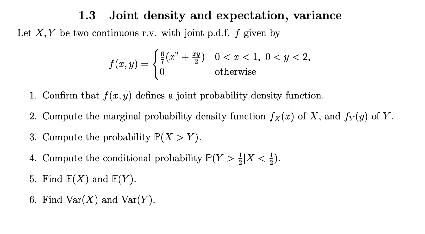 Solved 1.3 Joint density and expectation, variance Let X, Y | Chegg.com