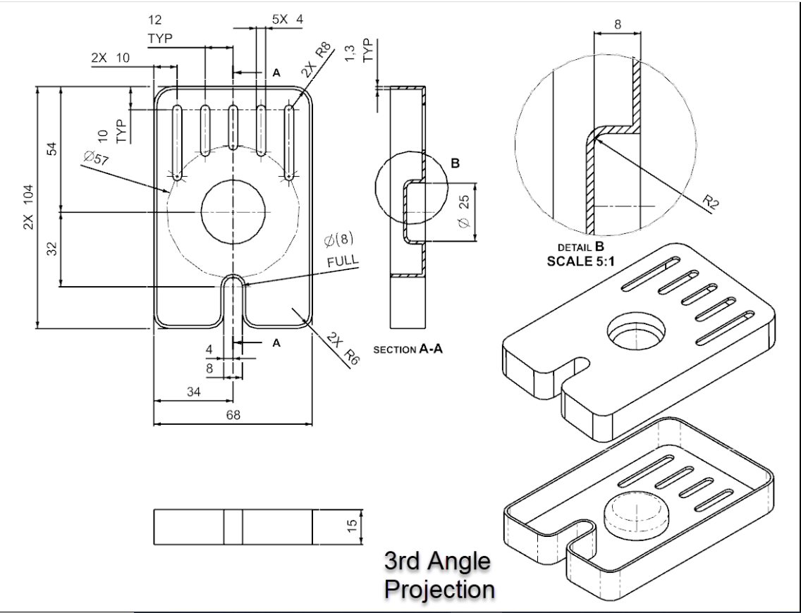 Solved 5X 4 8 12 TYP 2x 10 2X R8 1,3 TYP 2 TYP 54 057 B R2 | Chegg.com