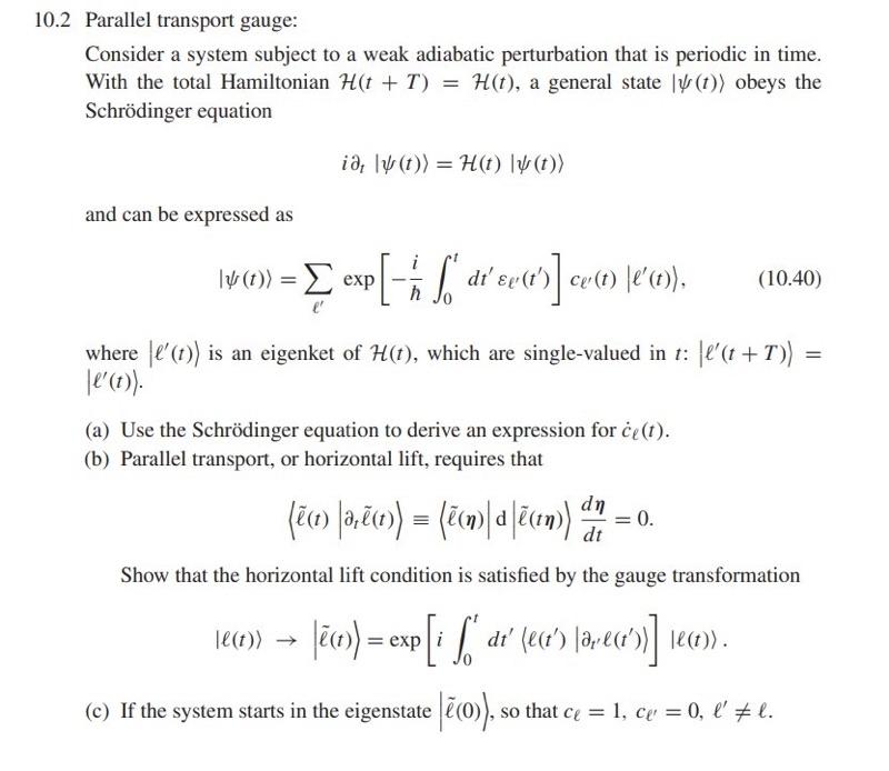 Solved 10.2 Parallel transport gauge: Consider a system | Chegg.com