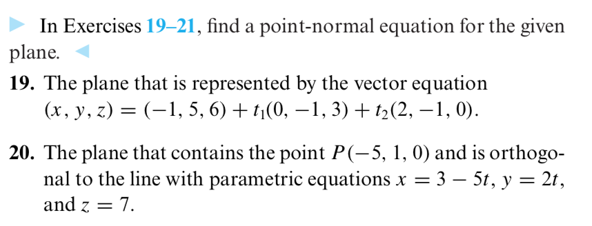Solved In Exercises 19-21, find a point-normal equation for | Chegg.com