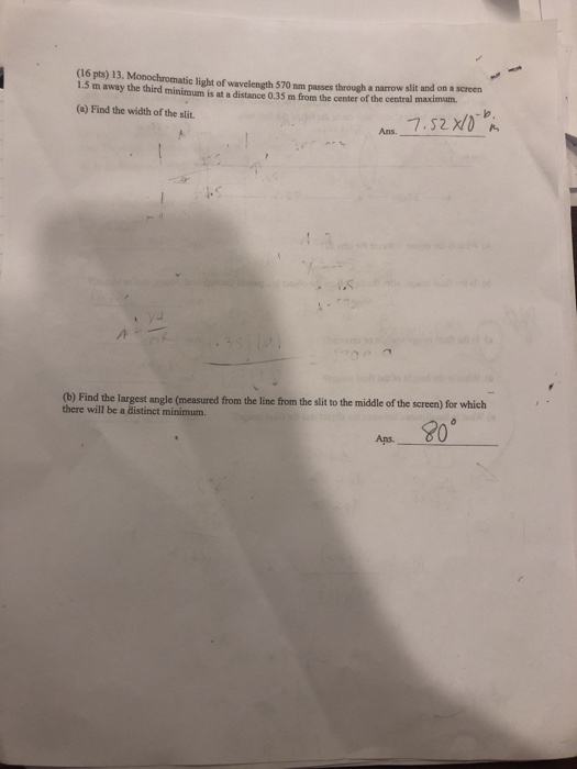 Solved (16 pts) 13. Monochromatic light of wavelength 570 nm | Chegg.com