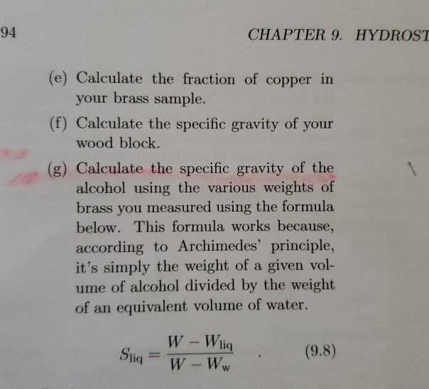 Solved 94 CHAPTER 9. HYDROST (e) Calculate the fraction of | Chegg.com