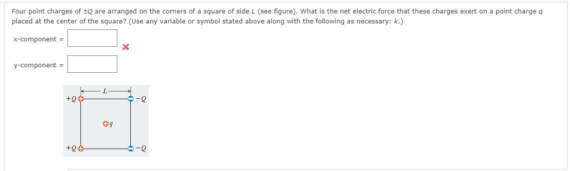 Solved Four point charges of ±Q are arranged on the corners | Chegg.com