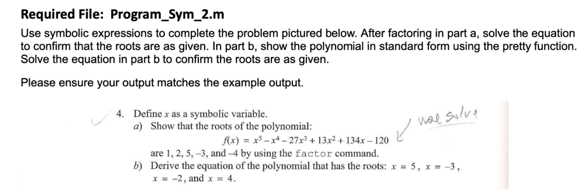 Solved Required File: Program_Sym_2.m Use symbolic | Chegg.com
