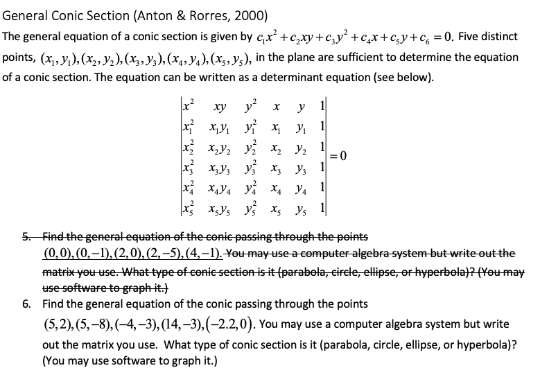 Solved General Conic Section (Anton \& Rorres, 2000) The | Chegg.com