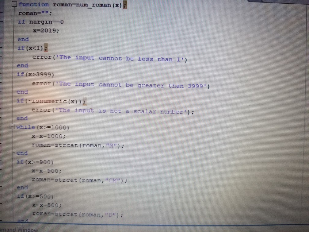 Solved 3. Translate the MATLAB "num roman m" function from | Chegg.com