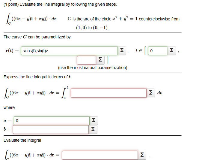Solved (1 point) Evaluate the line integral by following the | Chegg.com