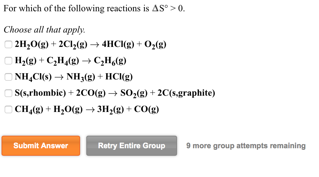 Solved For Which Of The Following Reactions Is Δs° 0